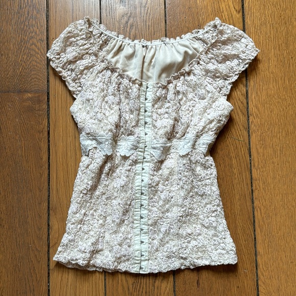 Vintage | Tops | Vintage Steampunk Victorian 9s Boho Corset Top Lace Cream Cap Sleeve Y2k Medium ...